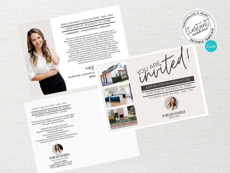 Open House Invite, Real Estate Marketing, Canva Template, Open House ...