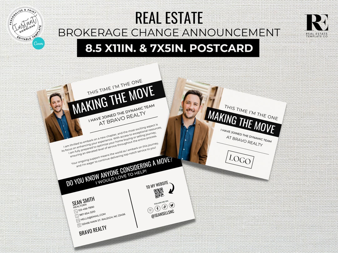 Real Estate Brokerage Change Postcard, Real Estate Marketing, Brokerage ...
