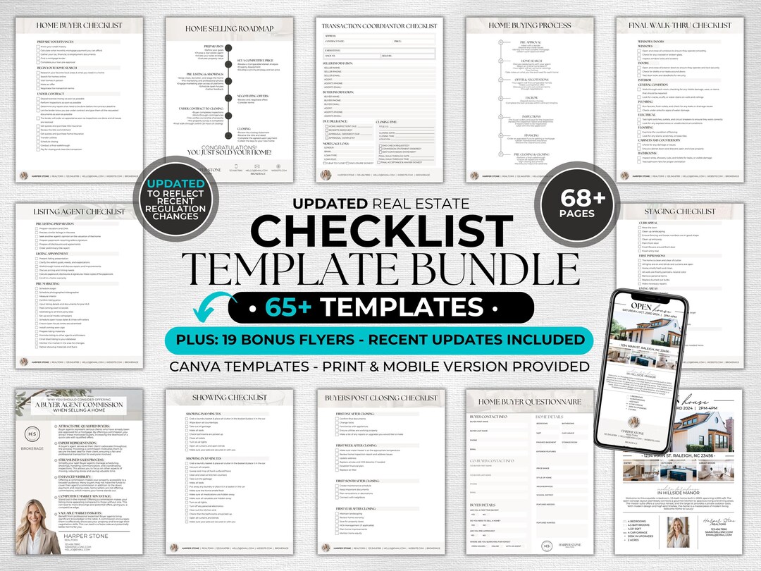 Real Estate Agent Checklist Bundle: 72+ Page Canva Templates - Etsy