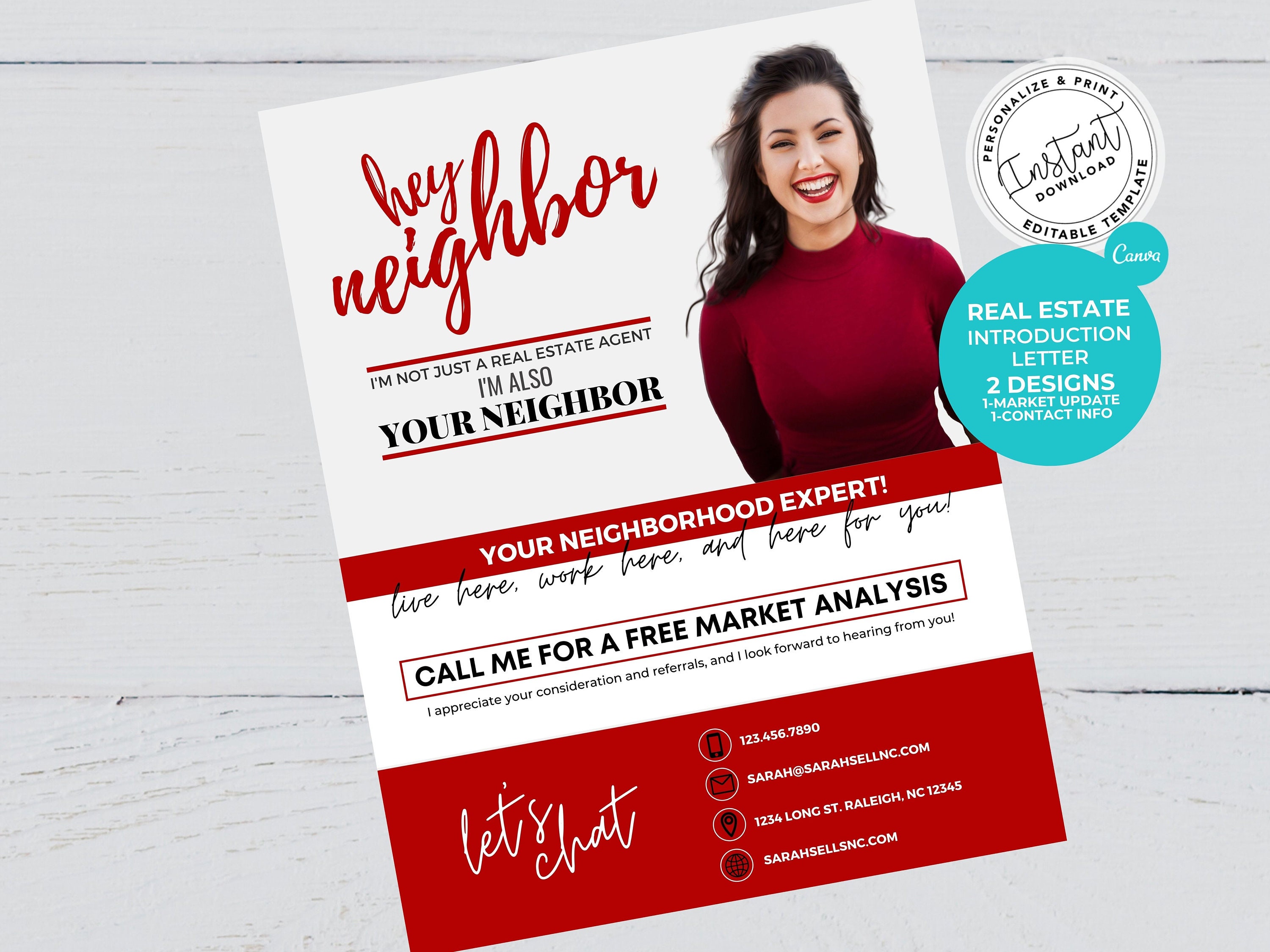 Real Estate Letter, Red Real Estate Agent Hey Neighbor Flyer, Agent ...