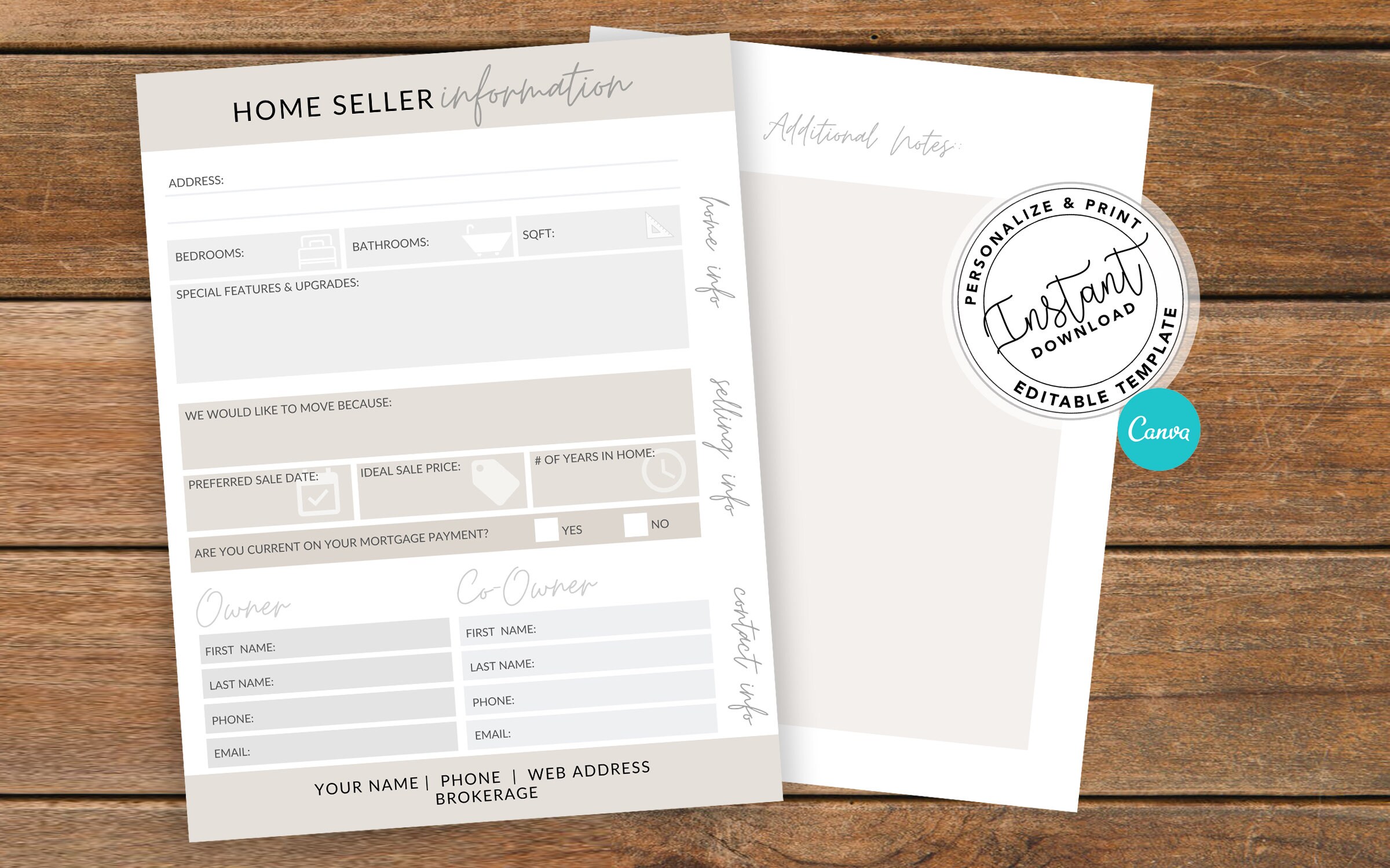 Home Seller Workbook Seller Questionnaire Real Estate | Etsy