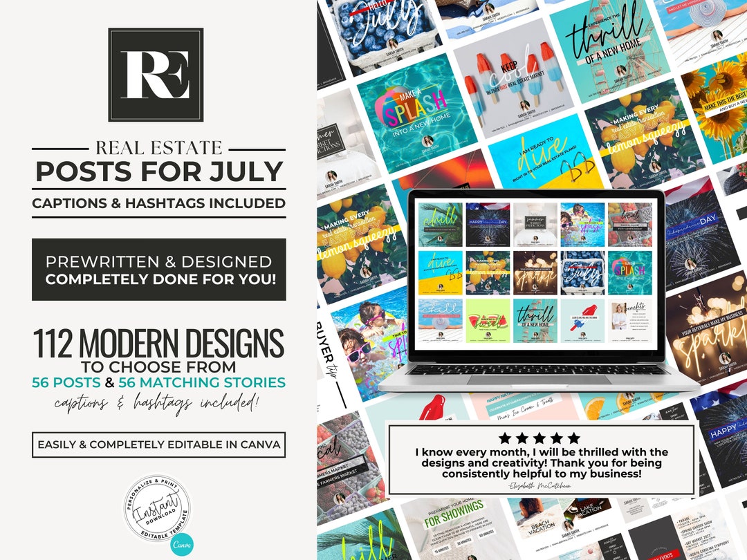 July Real Estate Posts With Captions, Real Estate Marketing, Canva ...