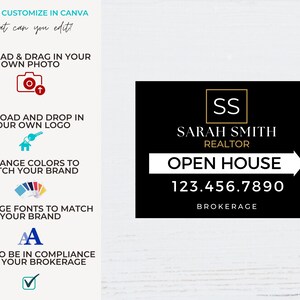 Real Estate Yard Sign, Open House Pointer, Real Estate Marketing, Canva ...