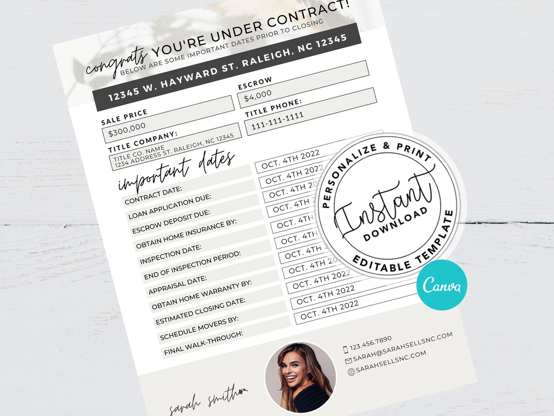 Real Estate Important Closing Dates Checklist, Real Estate Marketing ...