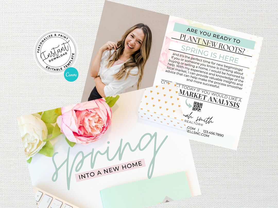 Real Estate Marketing, Real Estate Spring Postcard, Canva Template ...