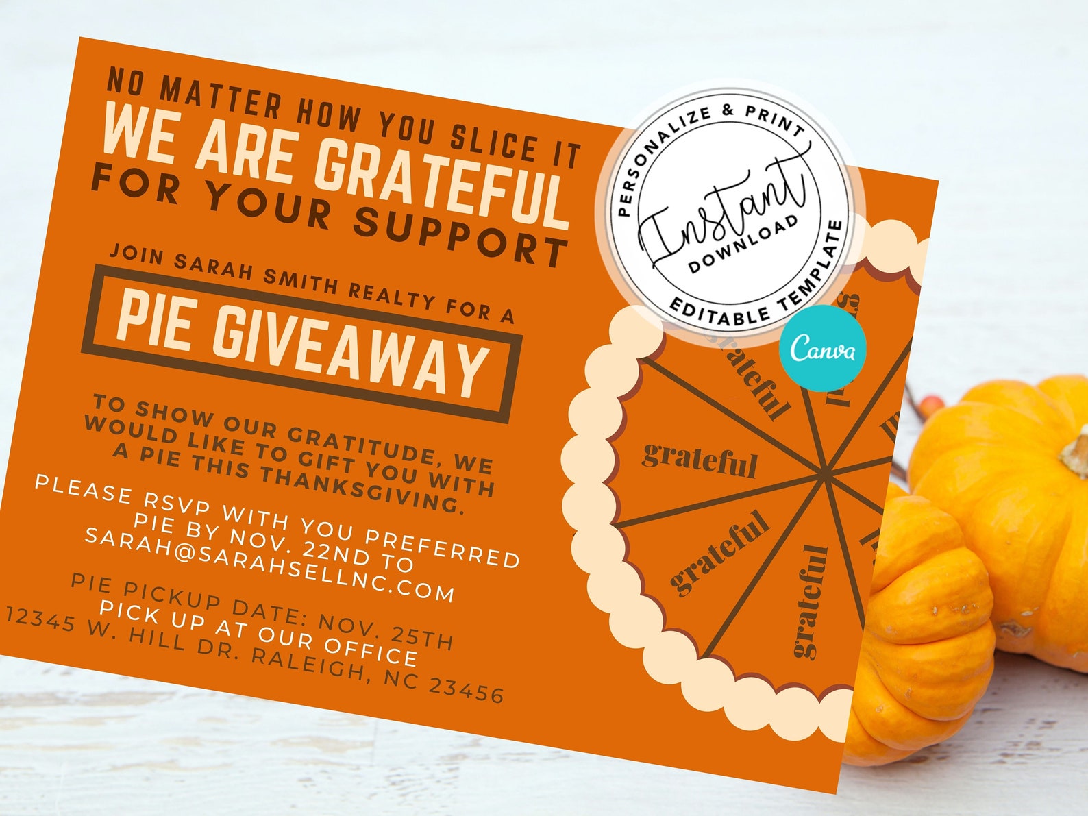 Real Estate Pie Giveaway, Real Estate Thanksgiving Template, Agent ...