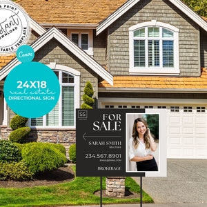 Real Estate Yard Sign, Open House Pointer, Real Estate Marketing, Canva ...
