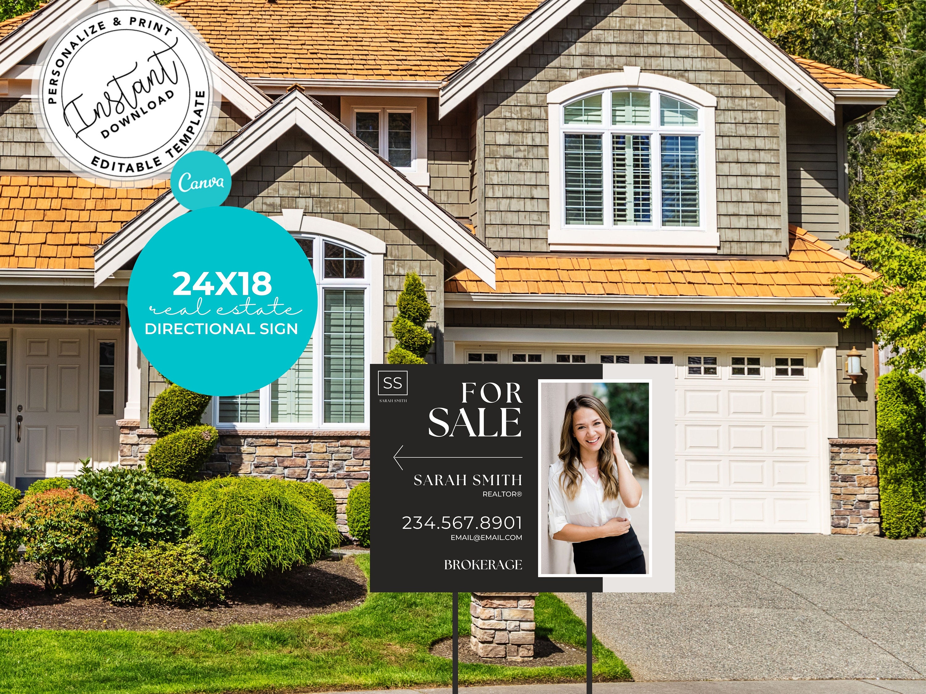 Real Estate Yard Sign, Open House Pointer, Real Estate Marketing, Canva ...