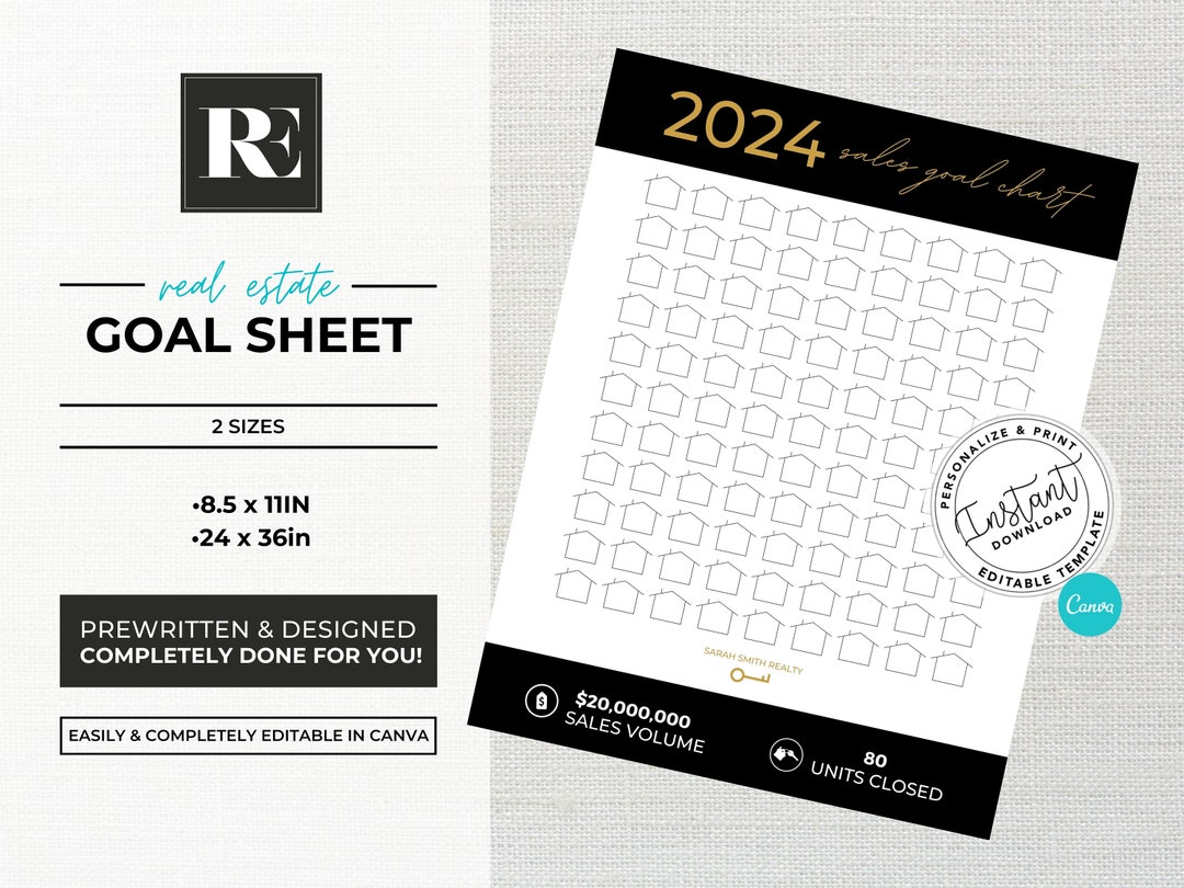 Gold Real Estate Goal Tracker, Real Estate Marketing, Agent Goal Board ...