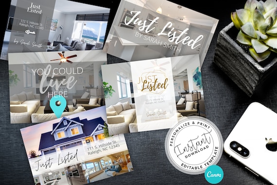 Real Estate Postcards Just Listed Real Estate Marketing - Etsy