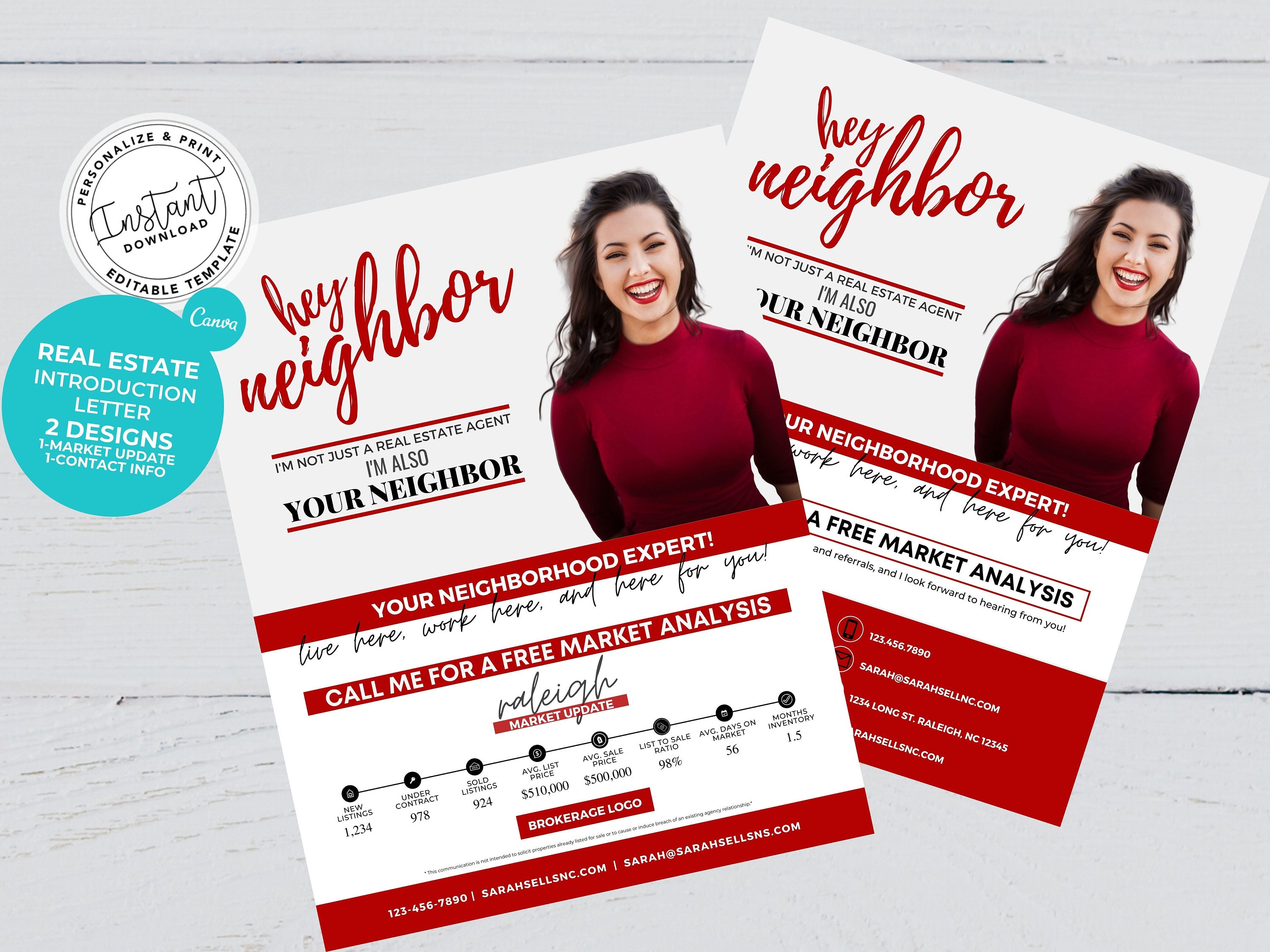 Real Estate Letter Red Real Estate Agent Hey Neighbor Flyer - Etsy