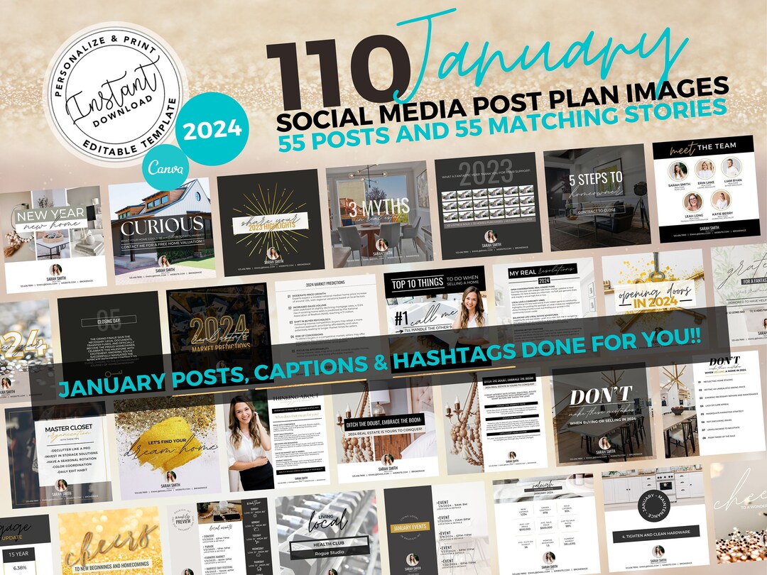 January Real Estate Posts With Captions, Real Estate Marketing, Canva ...