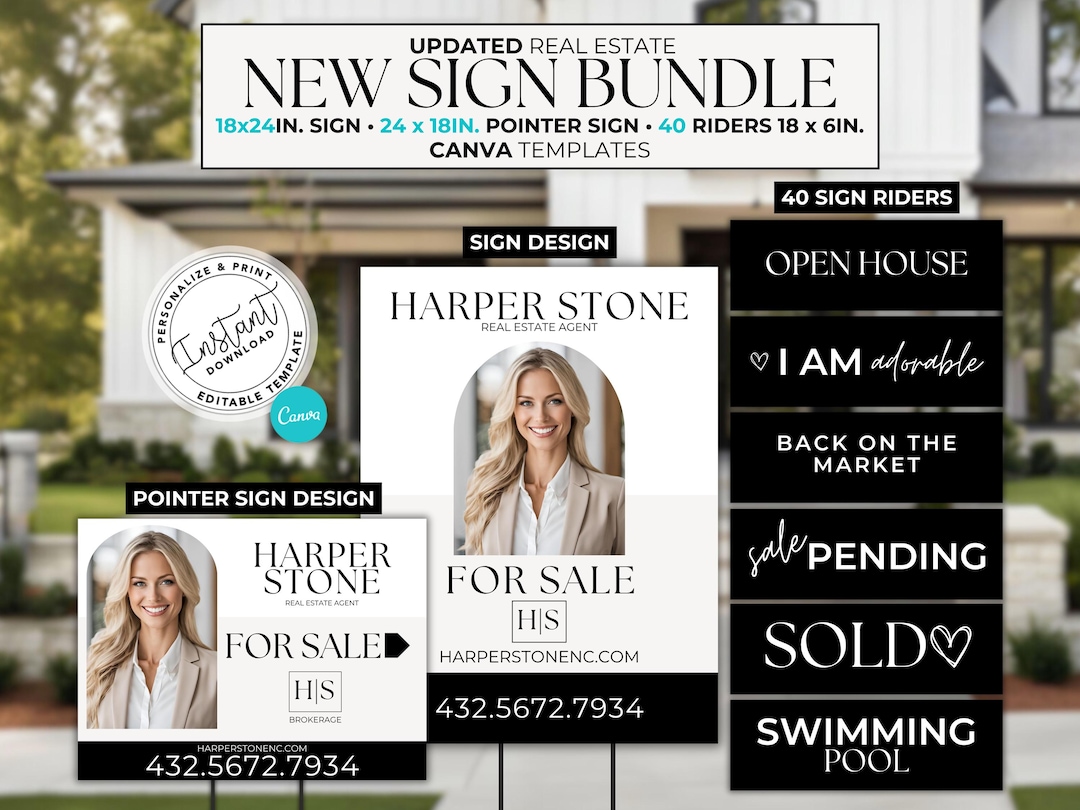 Real Estate Sign Bundle | Yard Signs, Open House, Pointer Sign, Riders ...