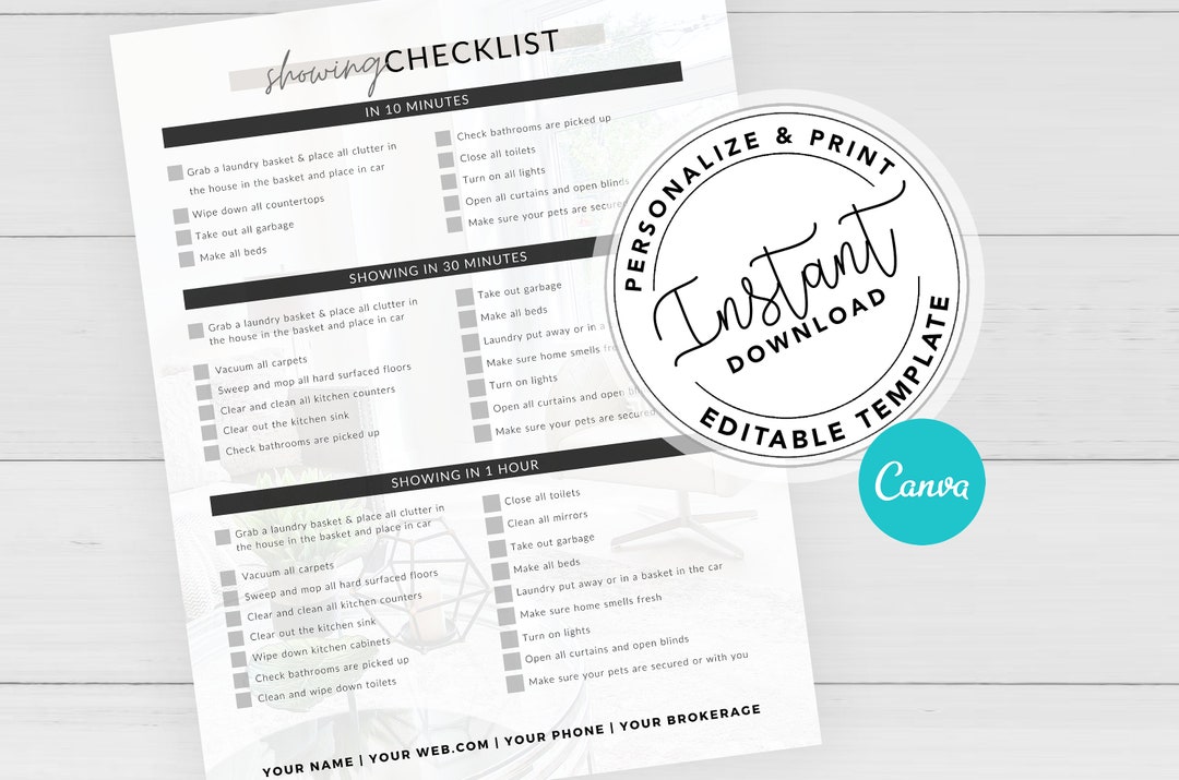 Real Estate Home Showing Checklist, Real Estate Marketing, Printable ...