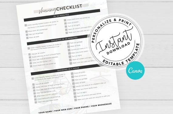Real Estate Home Showing Checklist Real Estate Marketing - Etsy