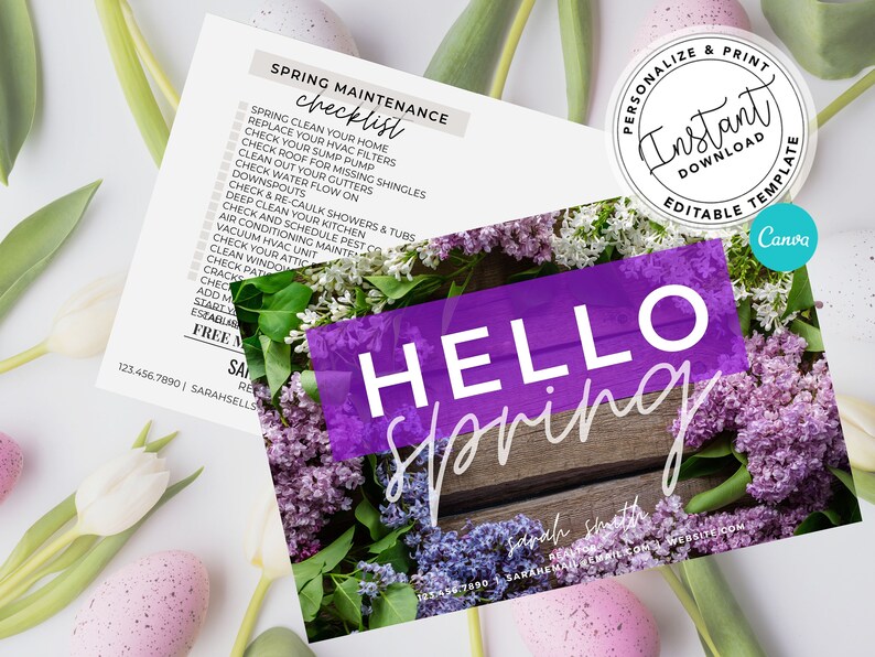 Real Estate Hello Spring Postcard, Real Estate Marketing, Agent Spring ...