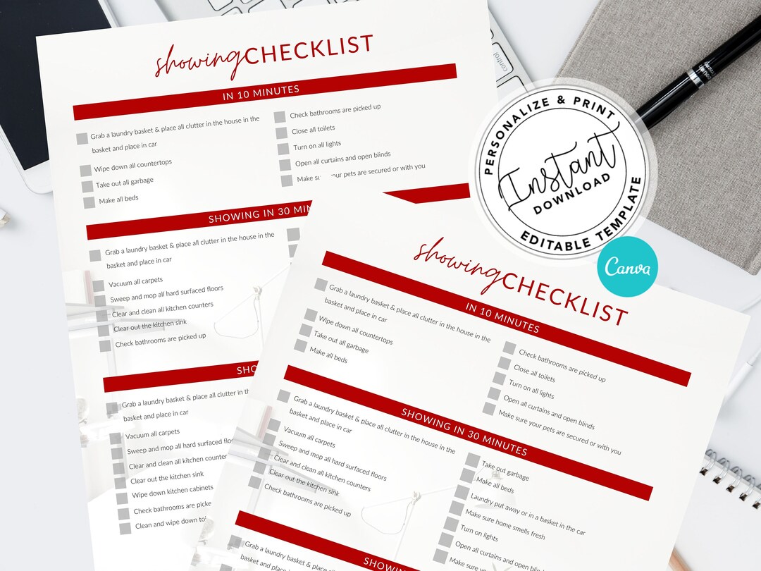 Red Home Showing Checklist, Real Estate Marketing, Open House Prep ...