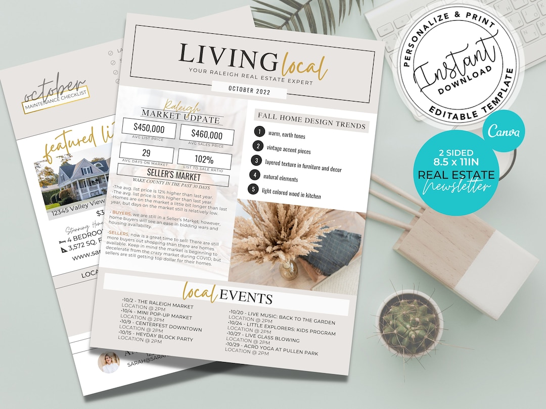 Real Estate Newsletter Template, Real Estate Marketing, Agent ...