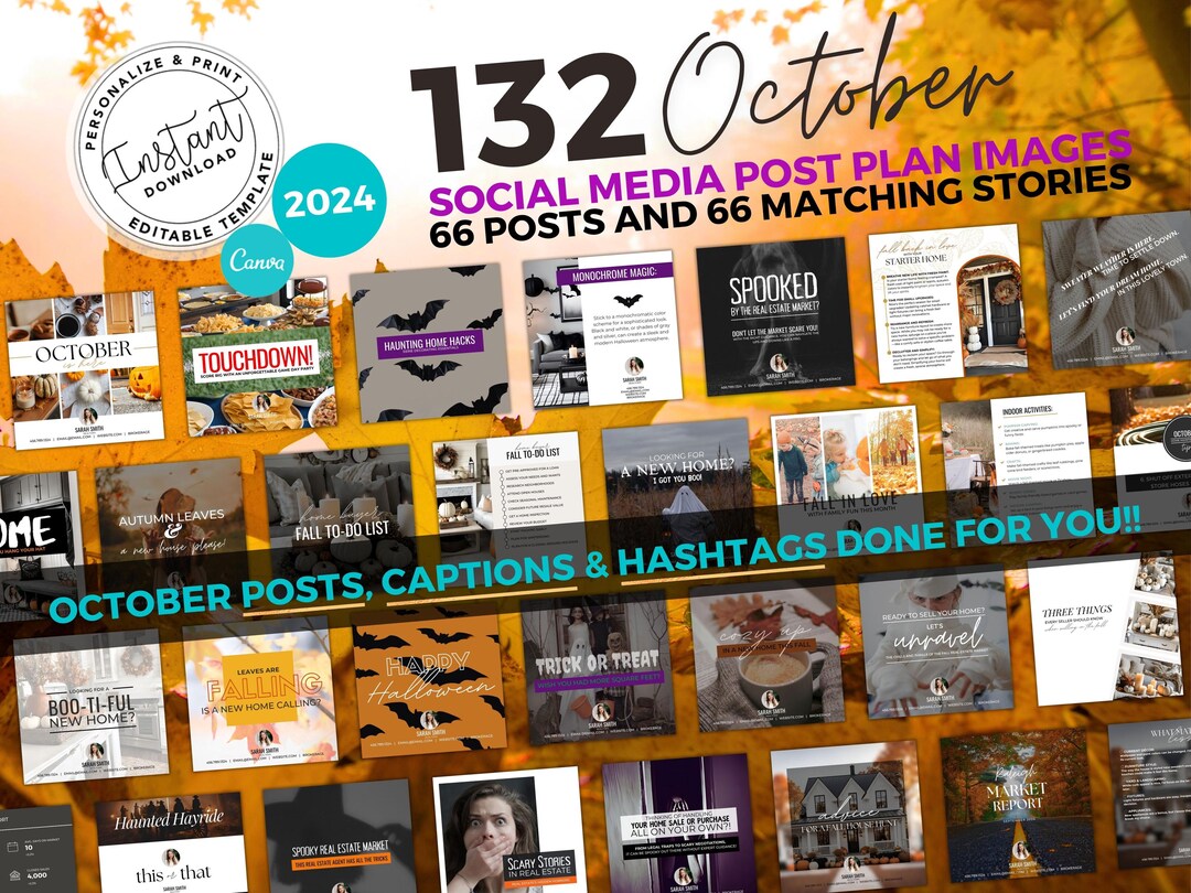 October Real Estate Social Media Posts: Canva Templates (captions ...