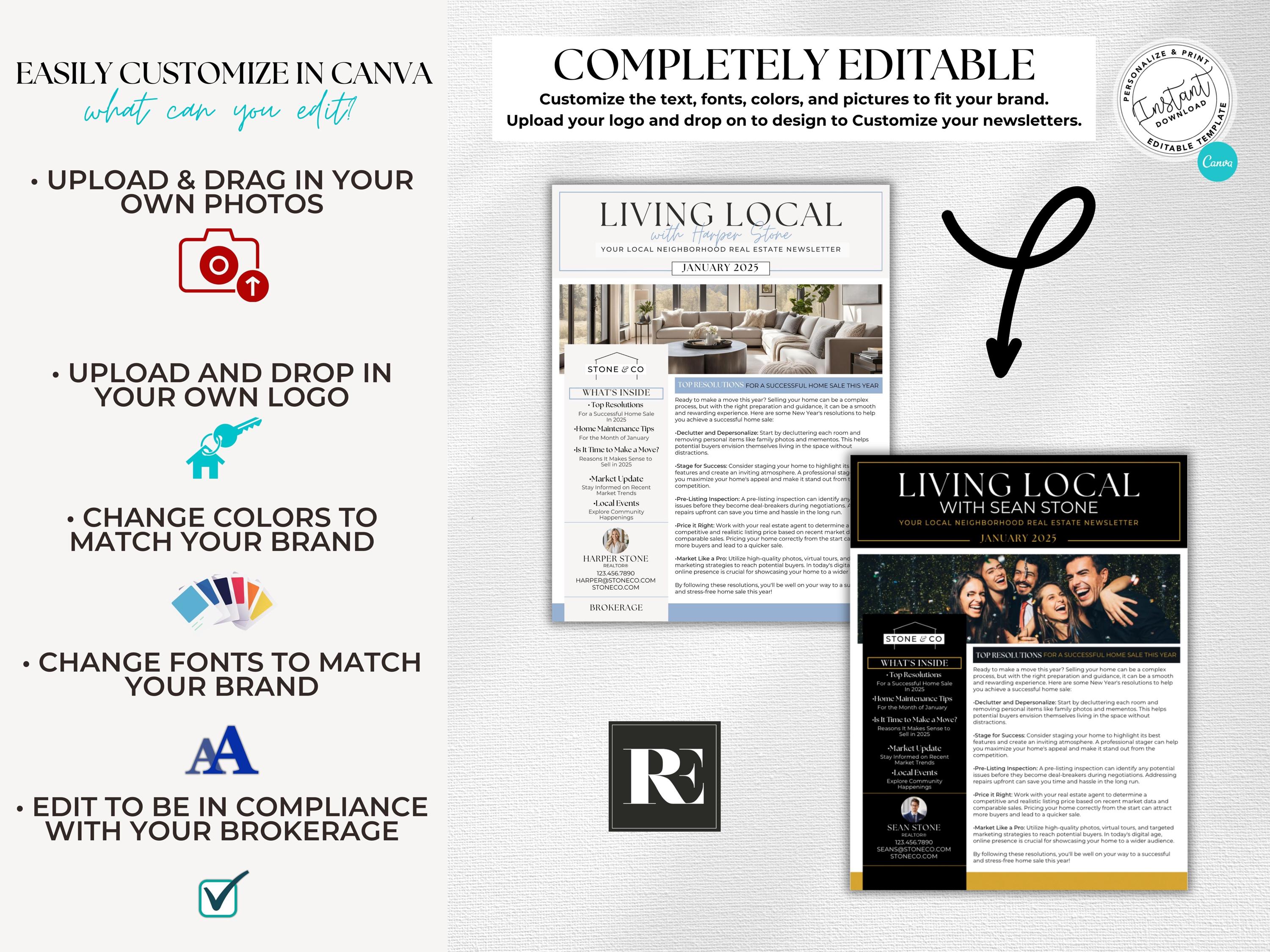 2025 Real Estate Newsletter Template Bundle Canva Templates Bundle Year ...
