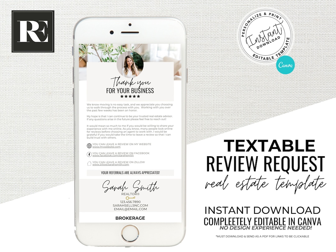Real Estate Marketing, Client Review Request, Textable Card, Client ...