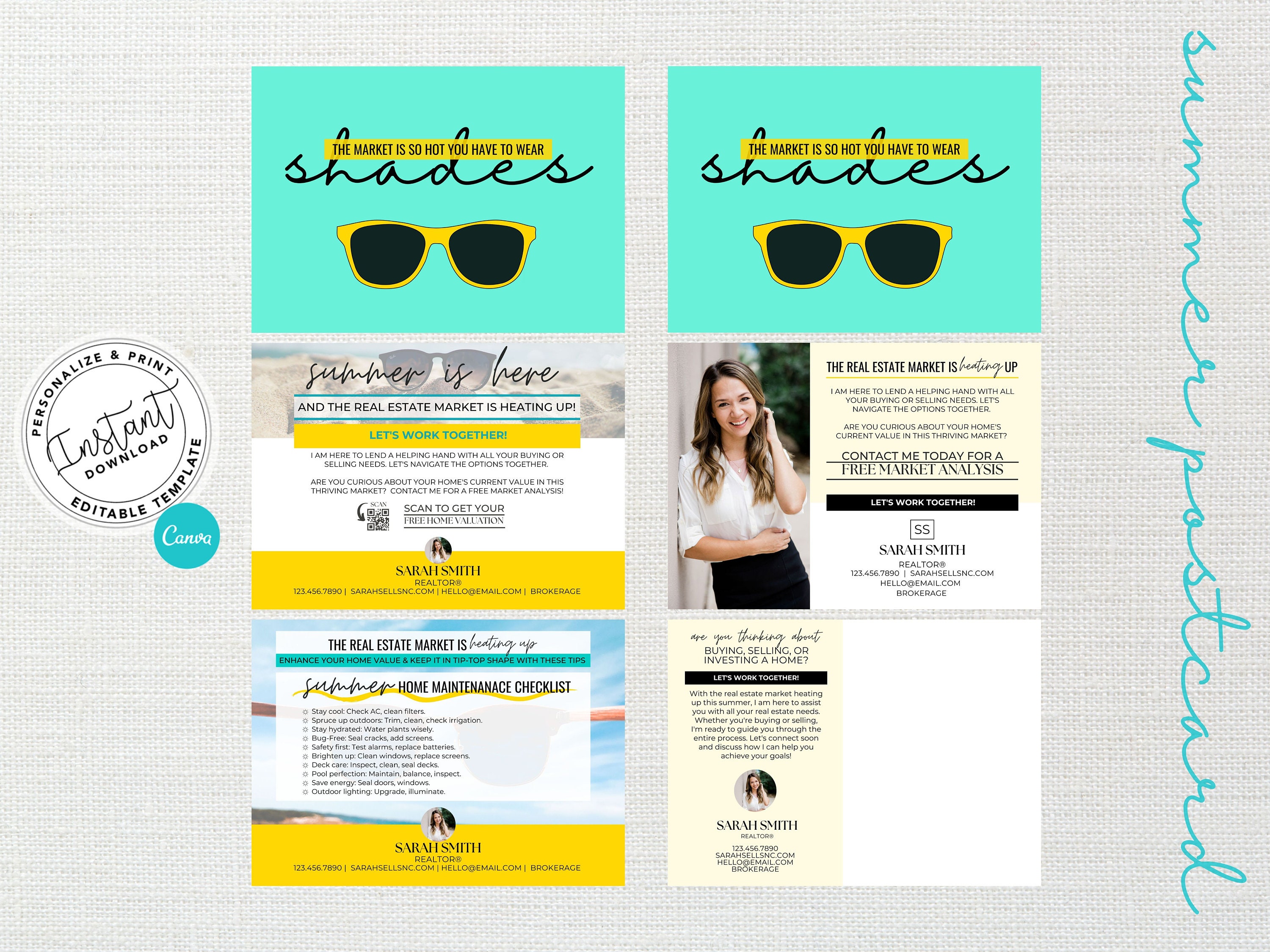 Real Estate Hello Summer Postcard, Real Estate Marketing, Agent Summer ...