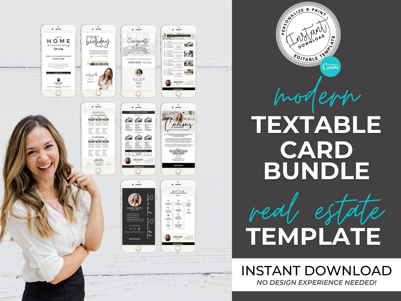 Digital Business Card Bundle, Real Estate Text Message, Agent Card ...