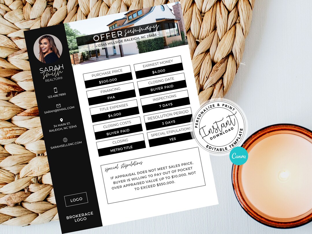 Real Estate Offer Summary Sheet, Real Estate Marketing, Real Estate ...