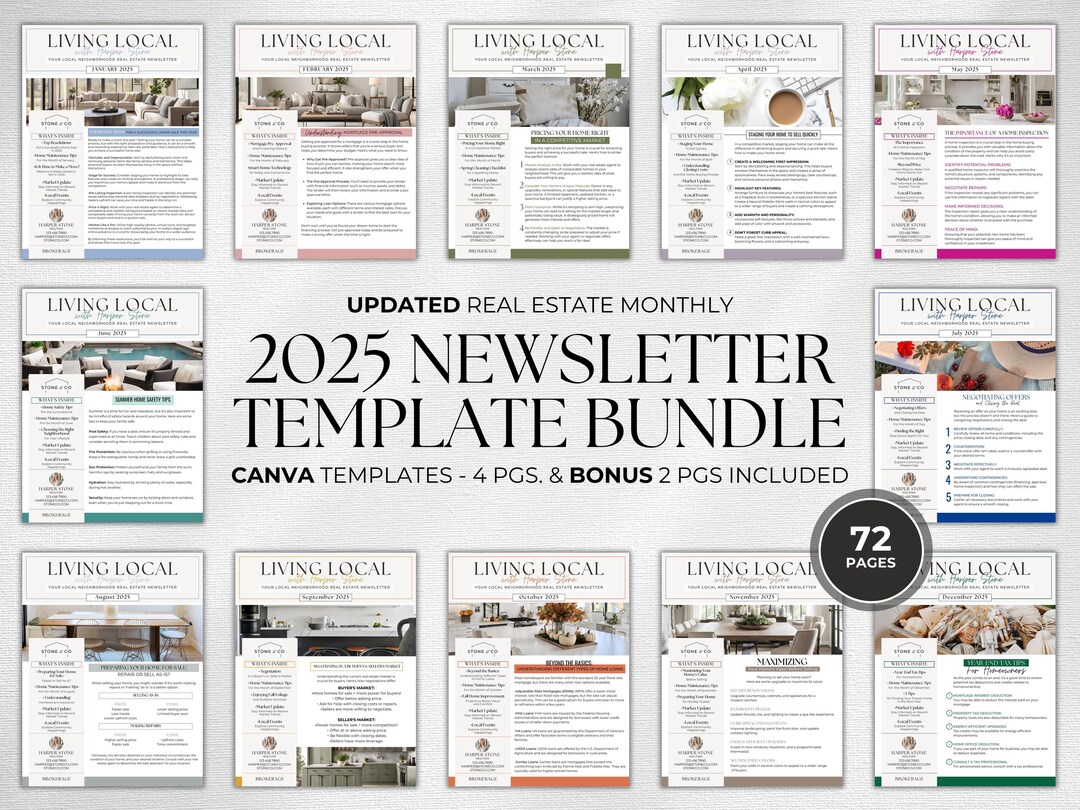2025 Real Estate Newsletter Bundle, Full Year Newsletter Bundle, Canva ...