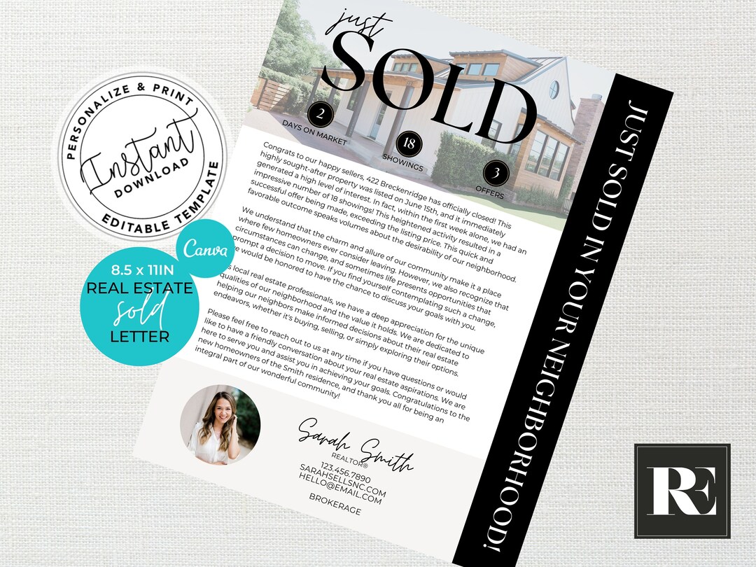 Home Seller Letter, Just Sold Letter, Real Estate Marketing, Real ...