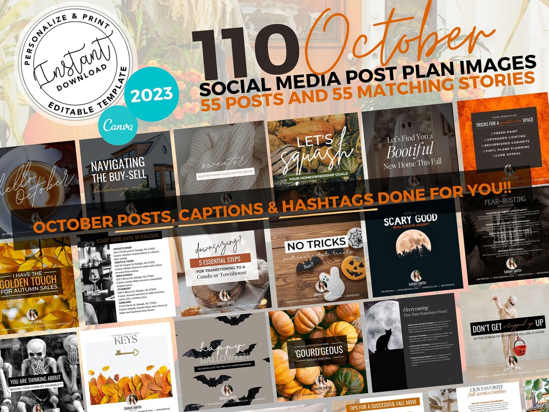 October Real Estate Posts With Captions, Real Estate Marketing, Canva ...