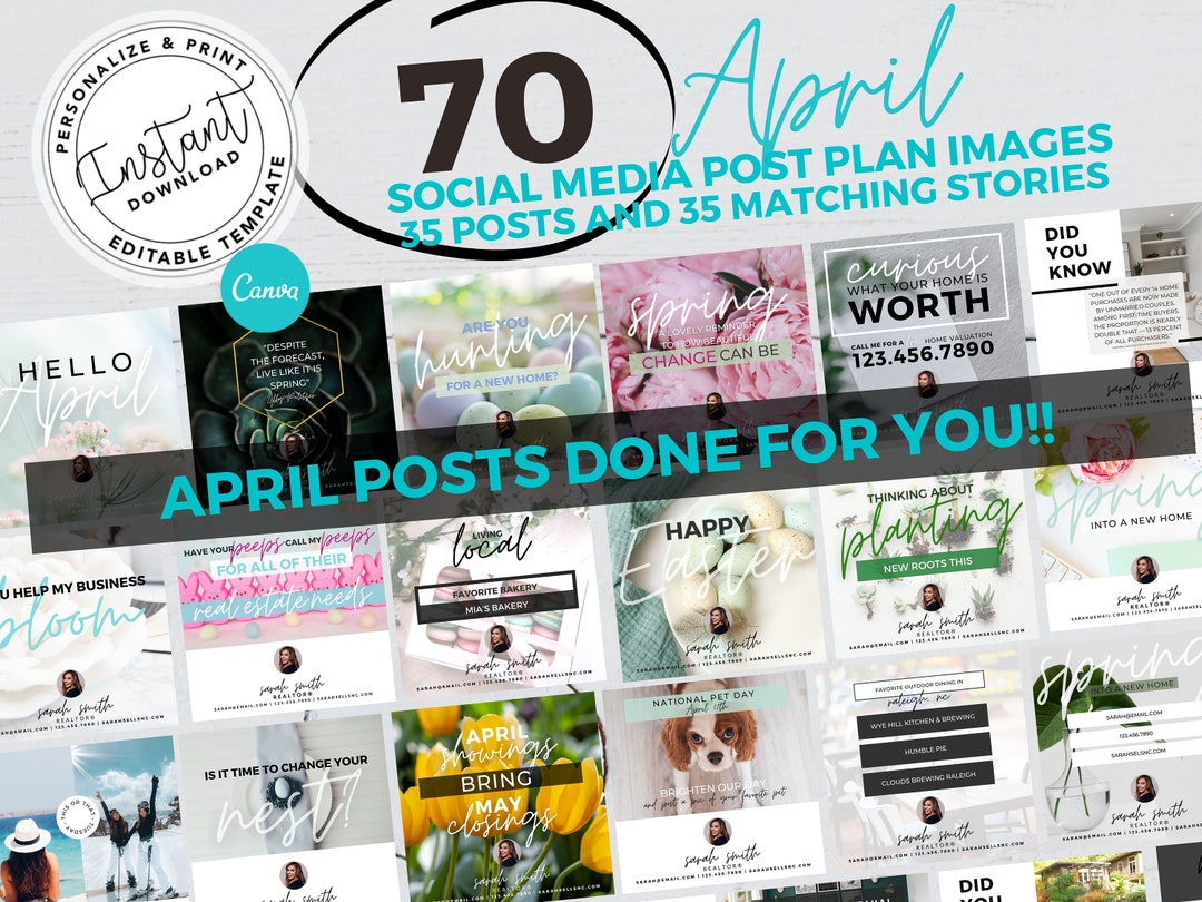 Real Estate April Social Media Posts: Canva Templates (digital Download ...