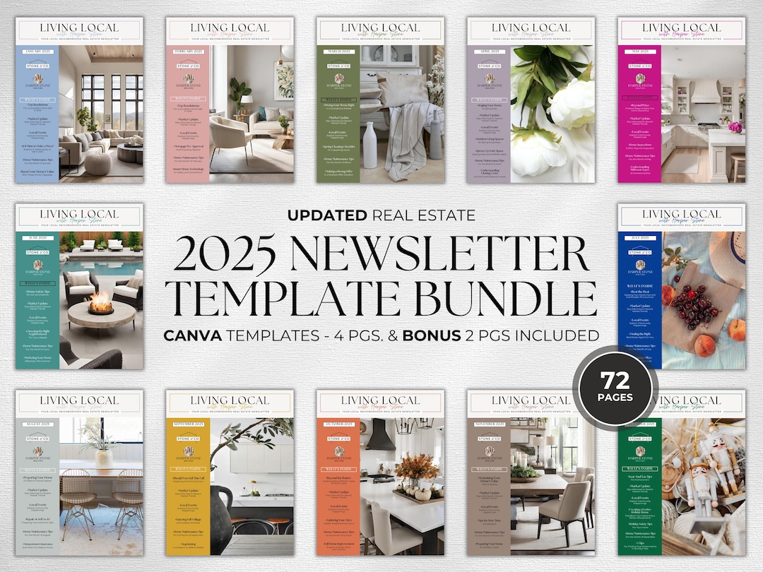 2025 Real Estate Newsletter Template Bundle, Canva Templates Bundle ...