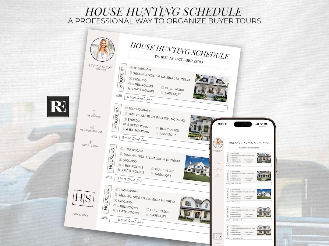 House Hunting Schedule, Real Estate Showing Itinerary, Editable Canva ...