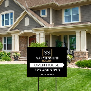 Real Estate Yard Sign, Open House Pointer, Real Estate Marketing, Canva ...