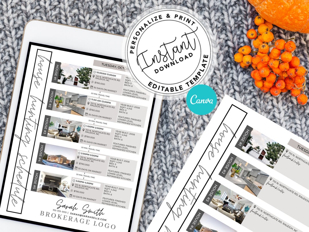 House Hunting Schedule,home Showing Schedule,notes/feedback Sheet, Real ...
