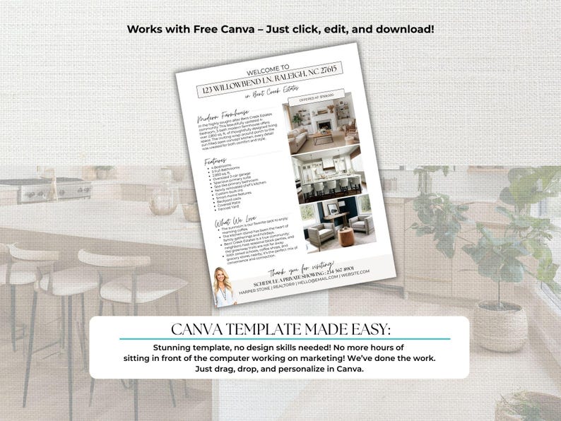 Real Estate Feature Sheet Canva Template Editable Home Flyer Realtor ...
