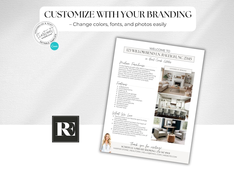 Real Estate Feature Sheet Canva Template Editable Home Flyer Realtor ...