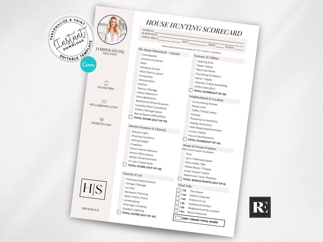 House Hunting Scorecard | Real Estate Buyer Checklist | Editable Canva ...