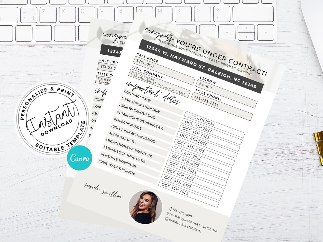 Real Estate Important Closing Dates Checklist, Real Estate Marketing ...