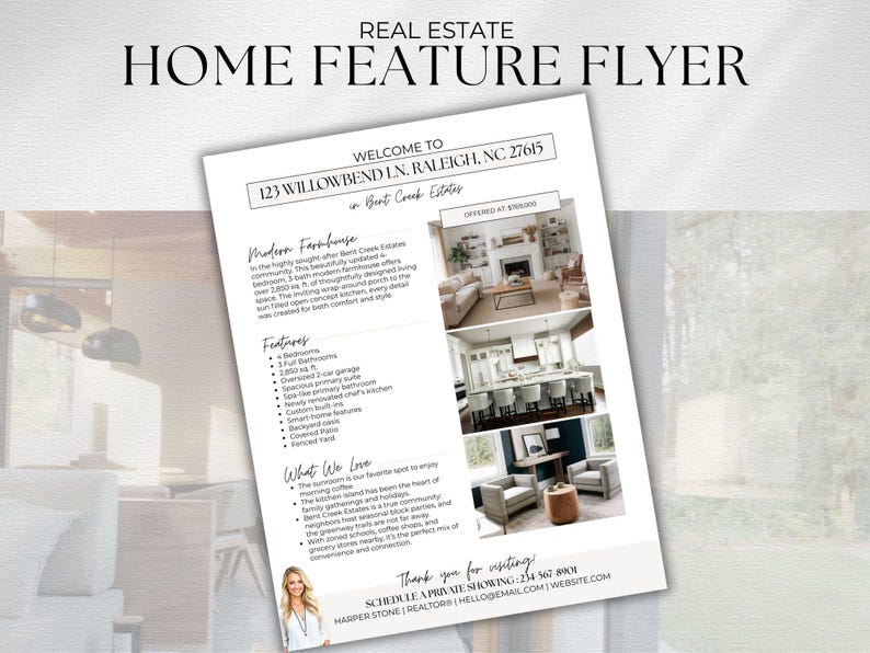 Real Estate Feature Sheet Canva Template Editable Home Flyer Realtor ...