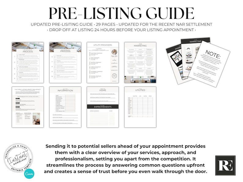 Pre-listing Packet, Modern Agent Guide, Canva Template, Real Estate ...