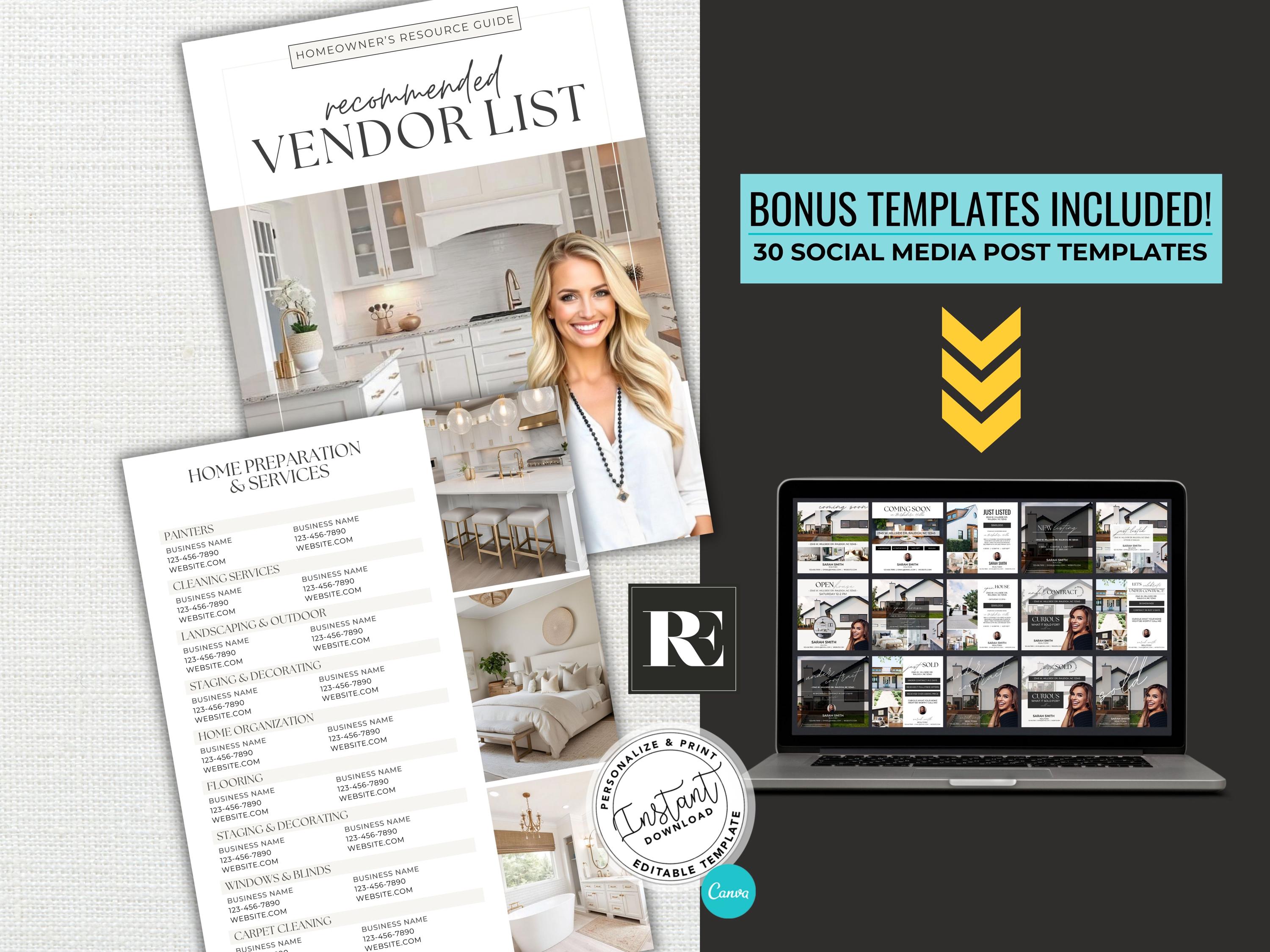 Real Estate Vendor List Canva Template Recommended Vendor Editable ...