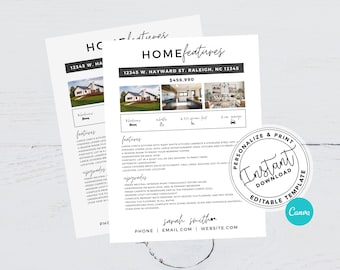 Home Feature Sheet for Property Listing Real Estate Agent Flyer Real ...