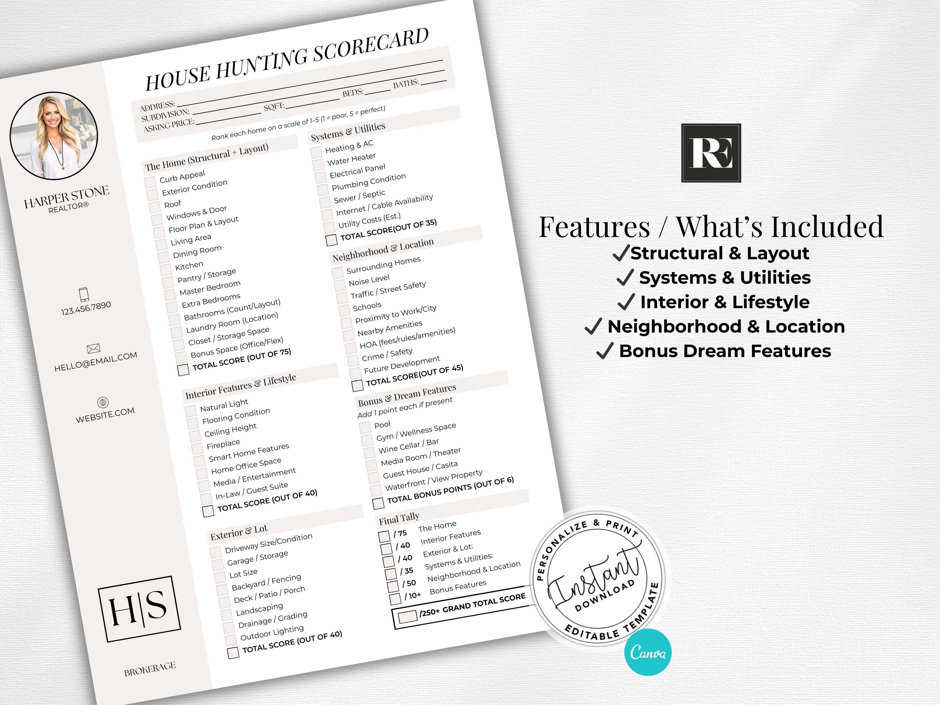 House Hunting Scorecard | Real Estate Buyer Checklist | Editable Canva ...