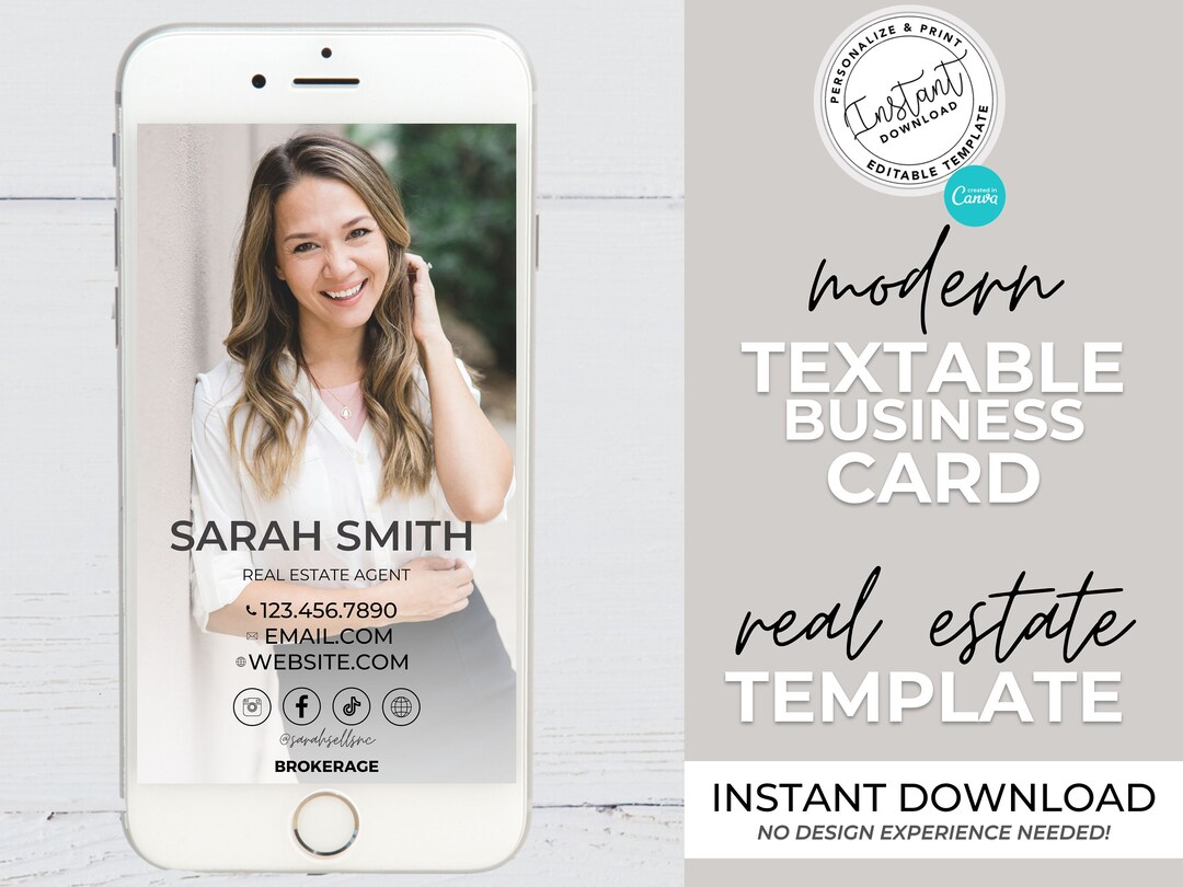 Modern Digital Business Card, Business Card Canva Template, Real Estate ...