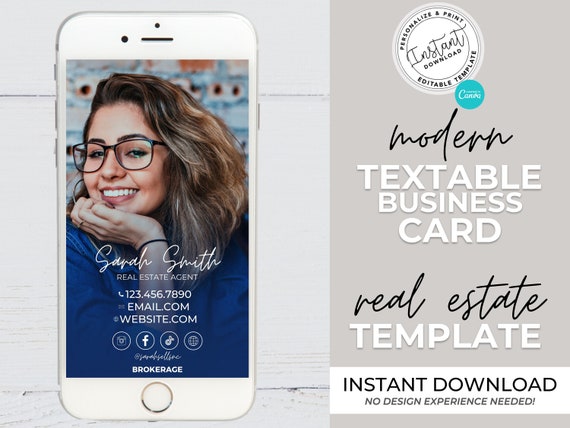 Modern Blue Digital Business Card Business Card Canva - Etsy
