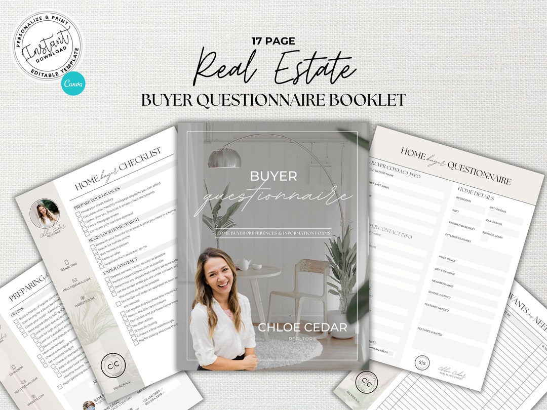 Home Buyer Workbook, Buyer Questionnaire Booklet, Real Estate Marketing ...