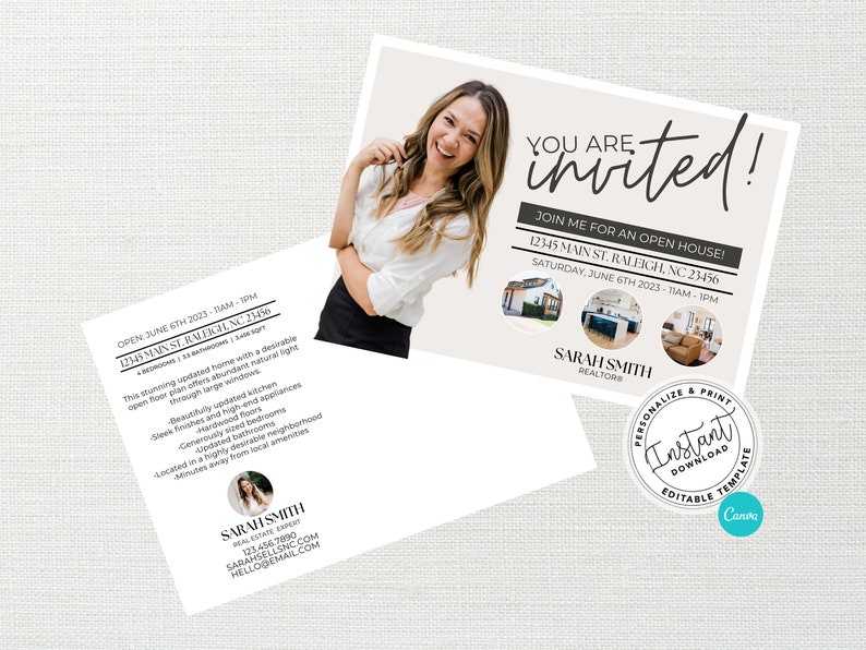 Open House Invite, Real Estate Marketing, Canva Template, Open House ...