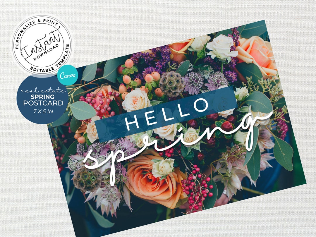 Real Estate Hello Spring Postcard, Real Estate Marketing, Agent Spring ...